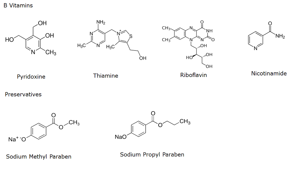 Determination of vitamins B and preservatives